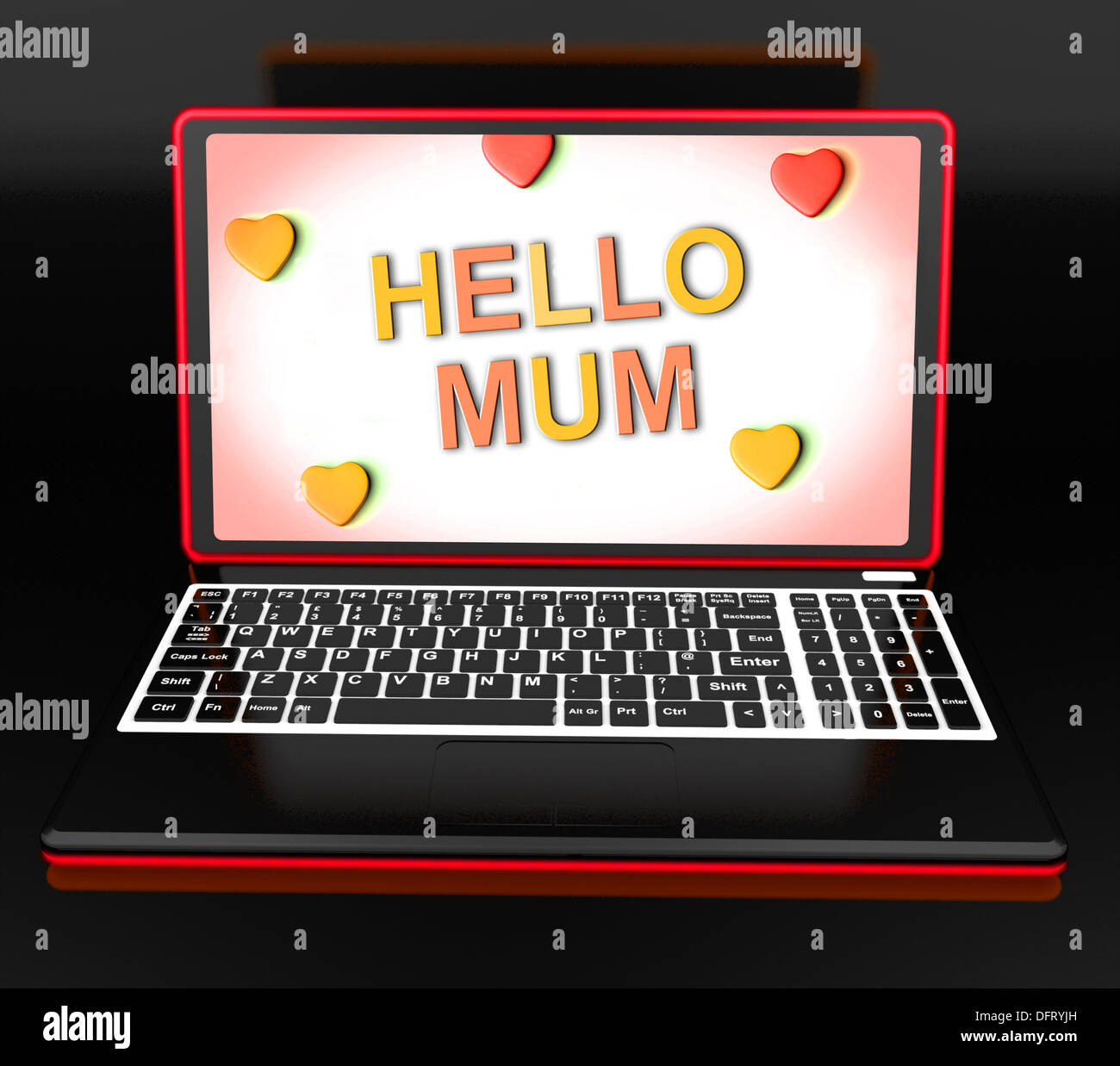 Hello Mom On Laptop Shows Digital Greetings Card Stock Photo - Alamy