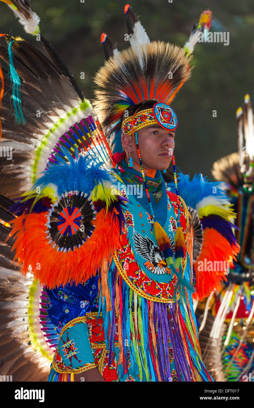 Chumash native American young adult, grass dancer, at the 2013 Inter ...