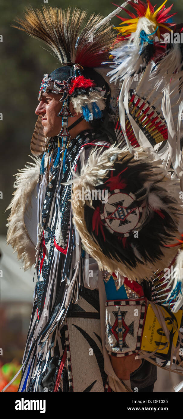 Chumash native American man with full regalia dance at the 2013 Inter ...