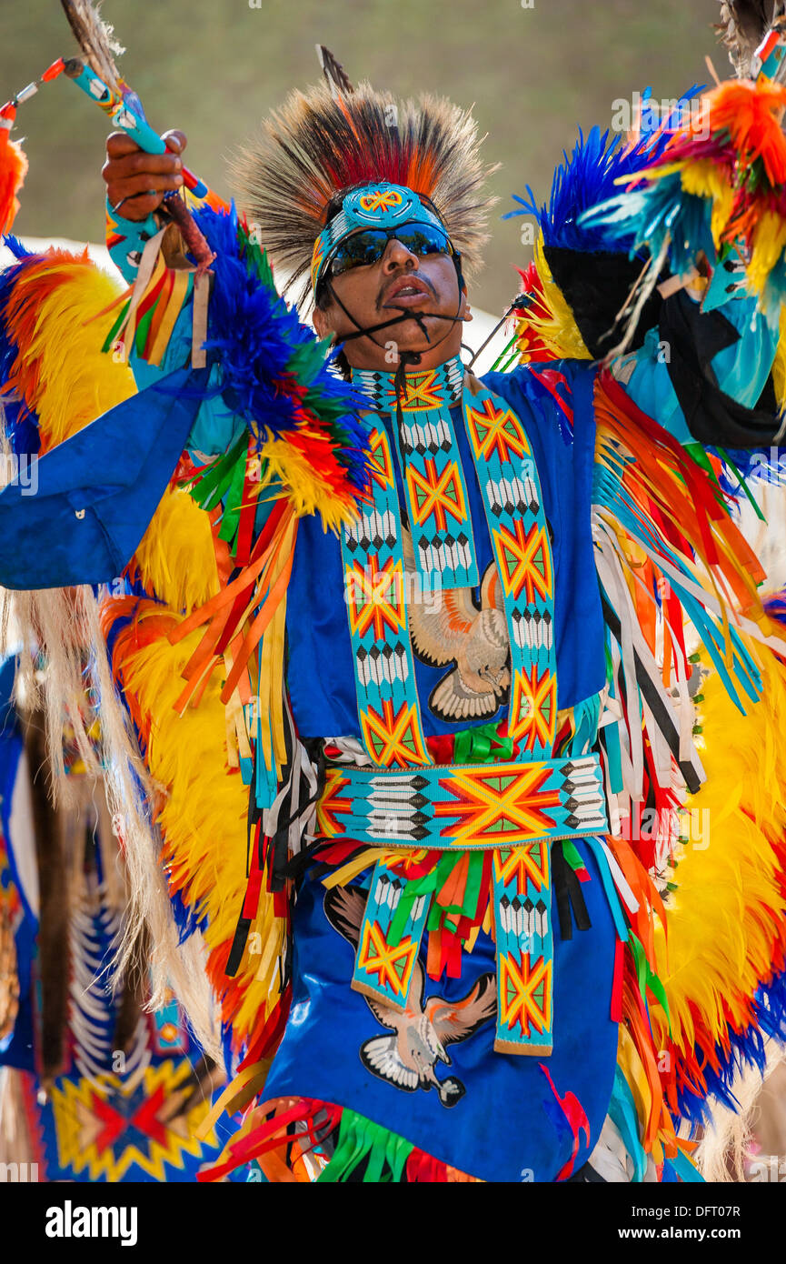 Chumash native American man, grass dancer, at the 2013 Tribal Pow Wow ...