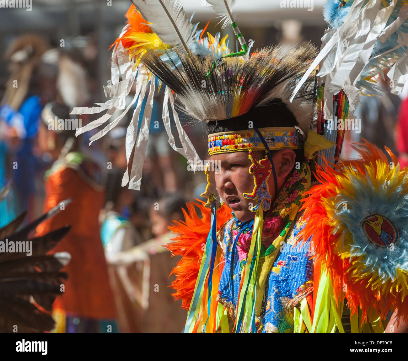 Chumash native American young adult, grass dancer, at the 2013 Inter ...