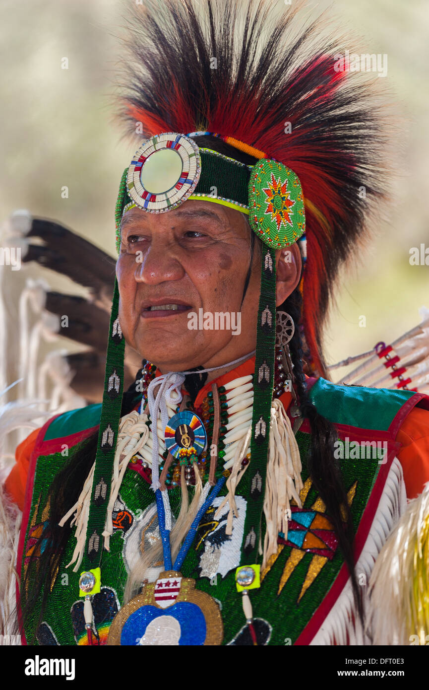 Chumash native American man, grass dancer, at the 2013 Tribal Pow Wow ...