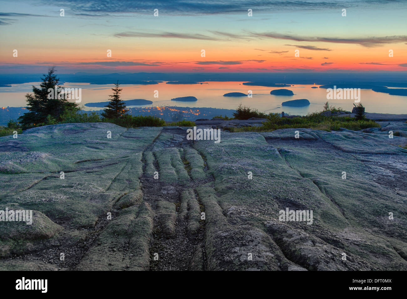 Sunrise on Cadillac Mountain in Acadia National Park, Maine Stock Photo ...