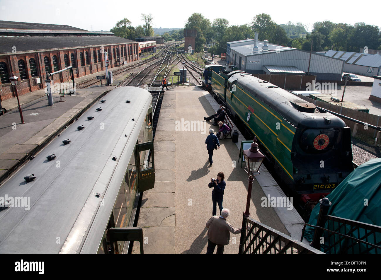 Sheffield Park Station platform and steam engine on Bluebell Railway ...