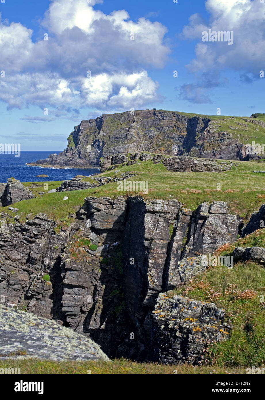 View along sea cliffs at Faraid Head, Durness, Sutherland, MOD base ...