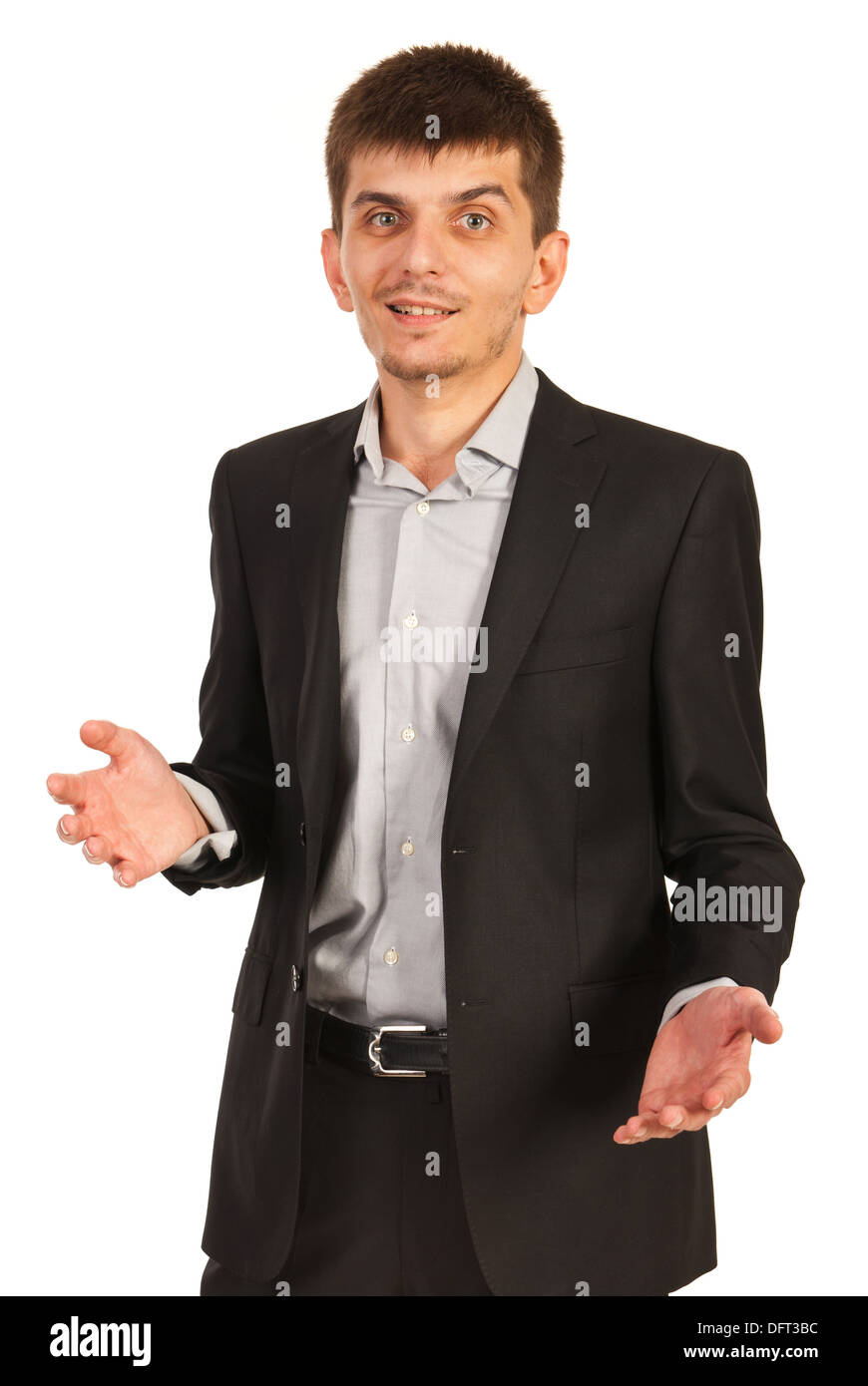 Executive man questioning isolated on white background Stock Photo - Alamy