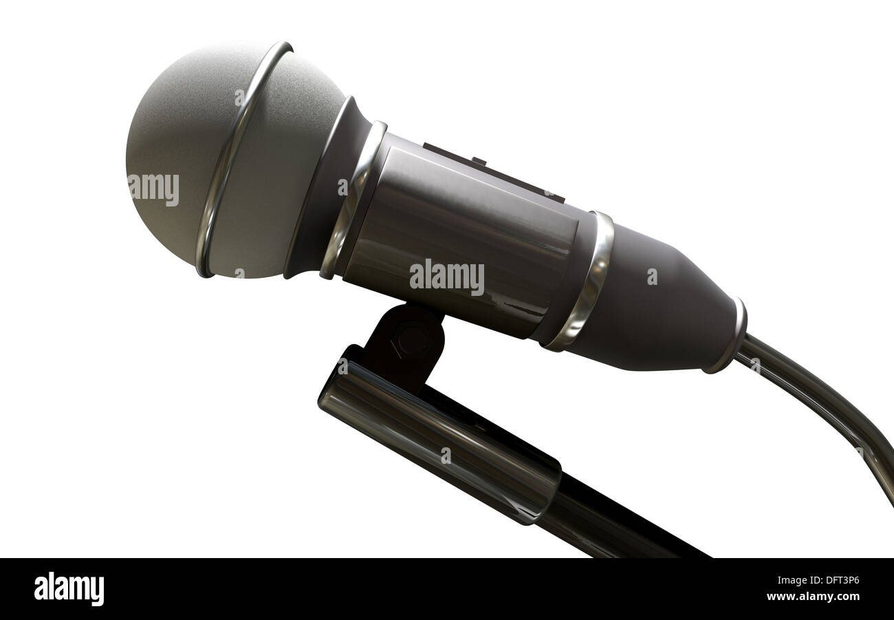 A black plastic and foam microphone on an isolated white background ...