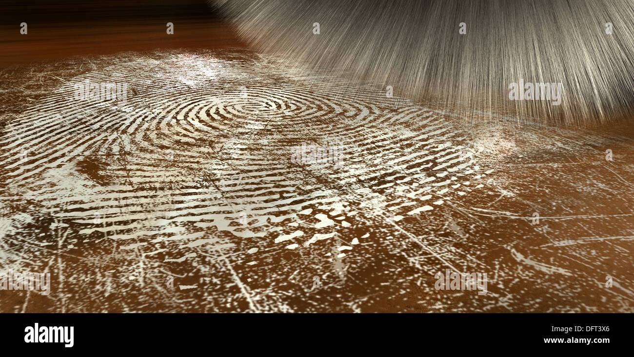 A crime scene brush dusting black talcum powder revealing and a ...