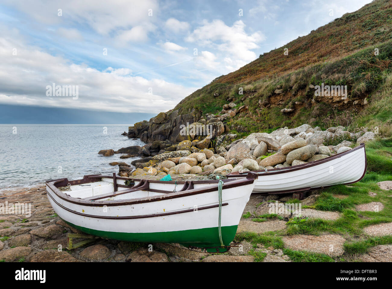Boats on the beach at Penberth Cove in Cornwall Stock Photo - Alamy