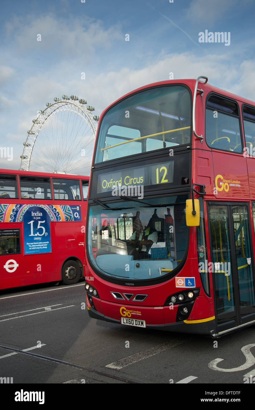 London Red Bus over the Thames Stock Photo - Alamy