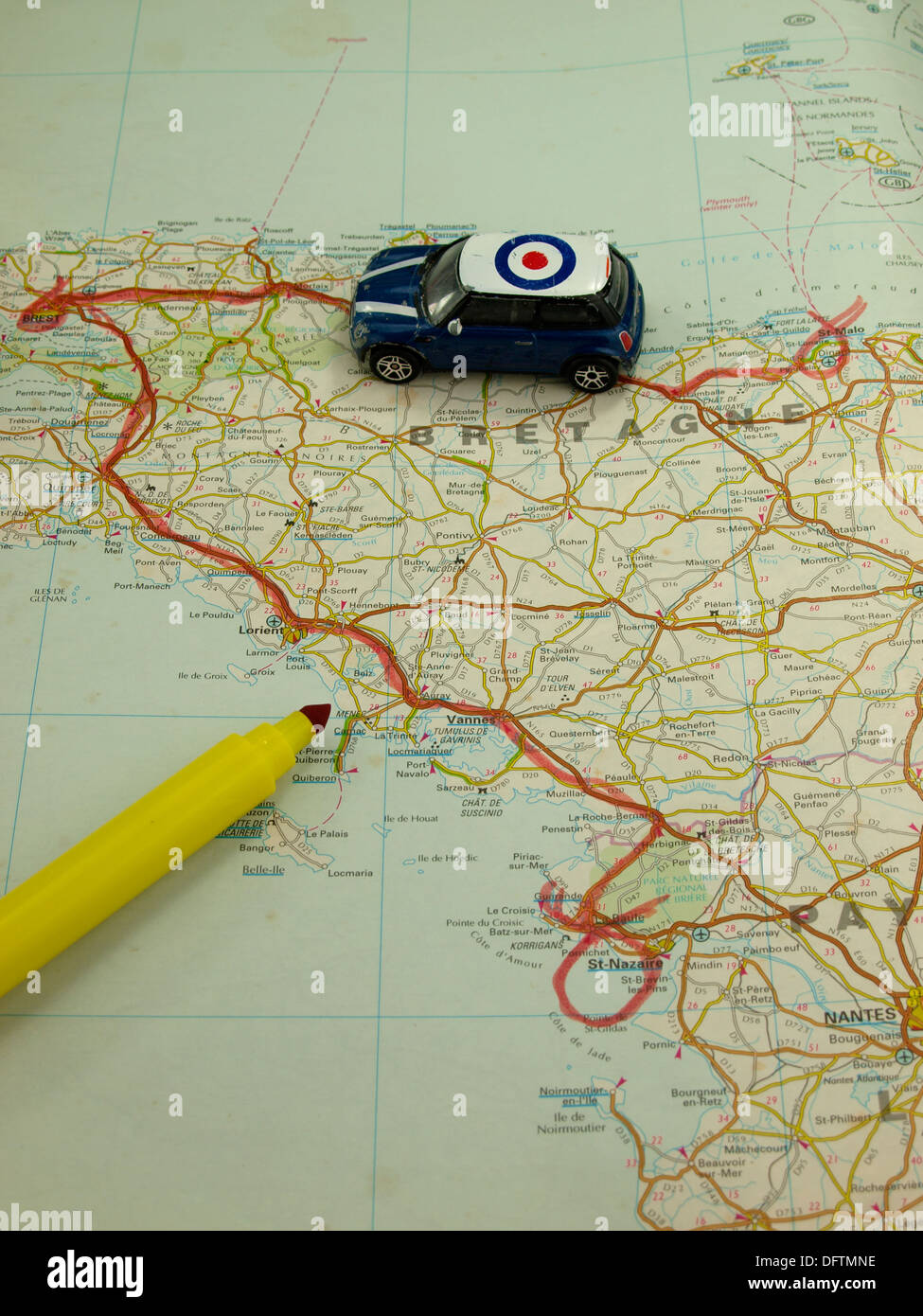Planning holiday route on map of France Stock Photo - Alamy