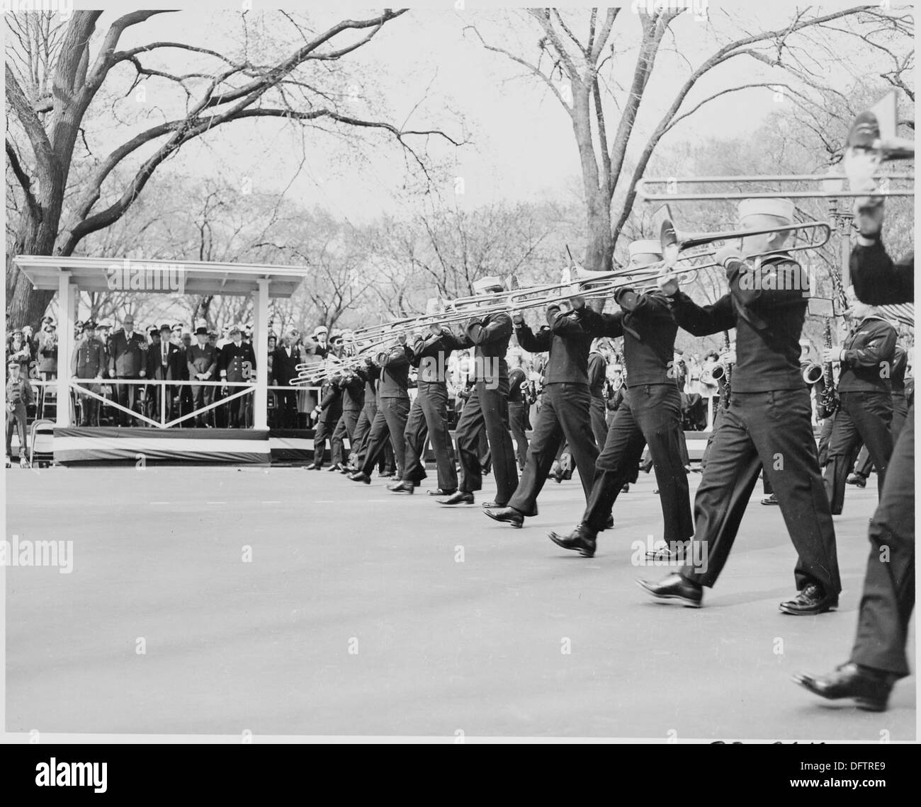 President Harry S. Truman observed the Navy Band marching during the ...