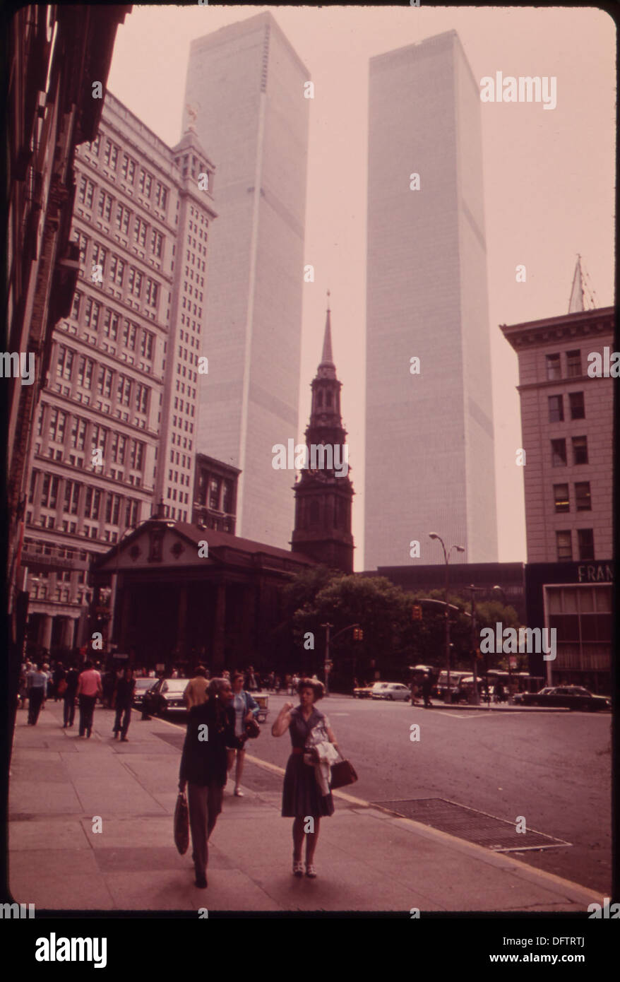 This photograph shows St. Paul's Chapel with the Towers of the World ...