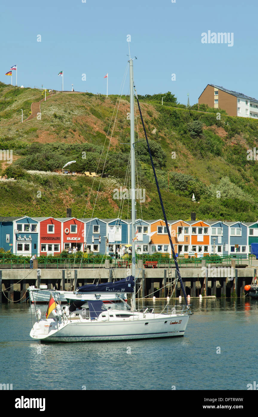 Sailing ship in the harbour of Heligoland or Helgoland in front of ...