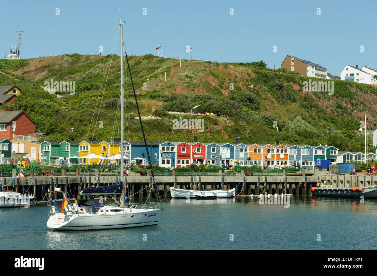 Sailing ship in the harbour of Heligoland or Helgoland in front of ...