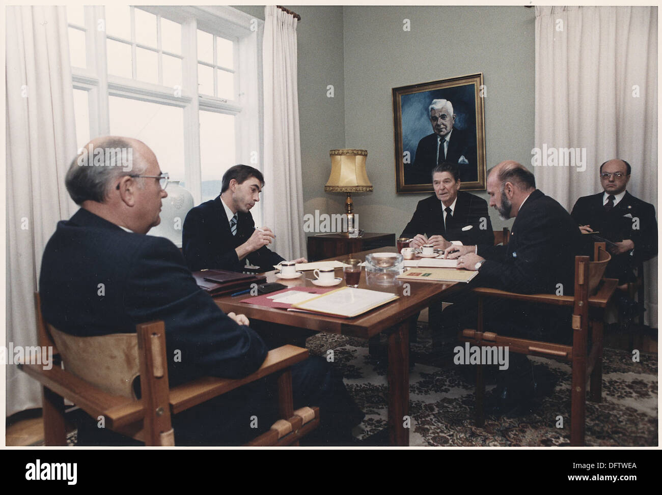 This photograph captures U.S. President Ronald Reagan and Soviet ...