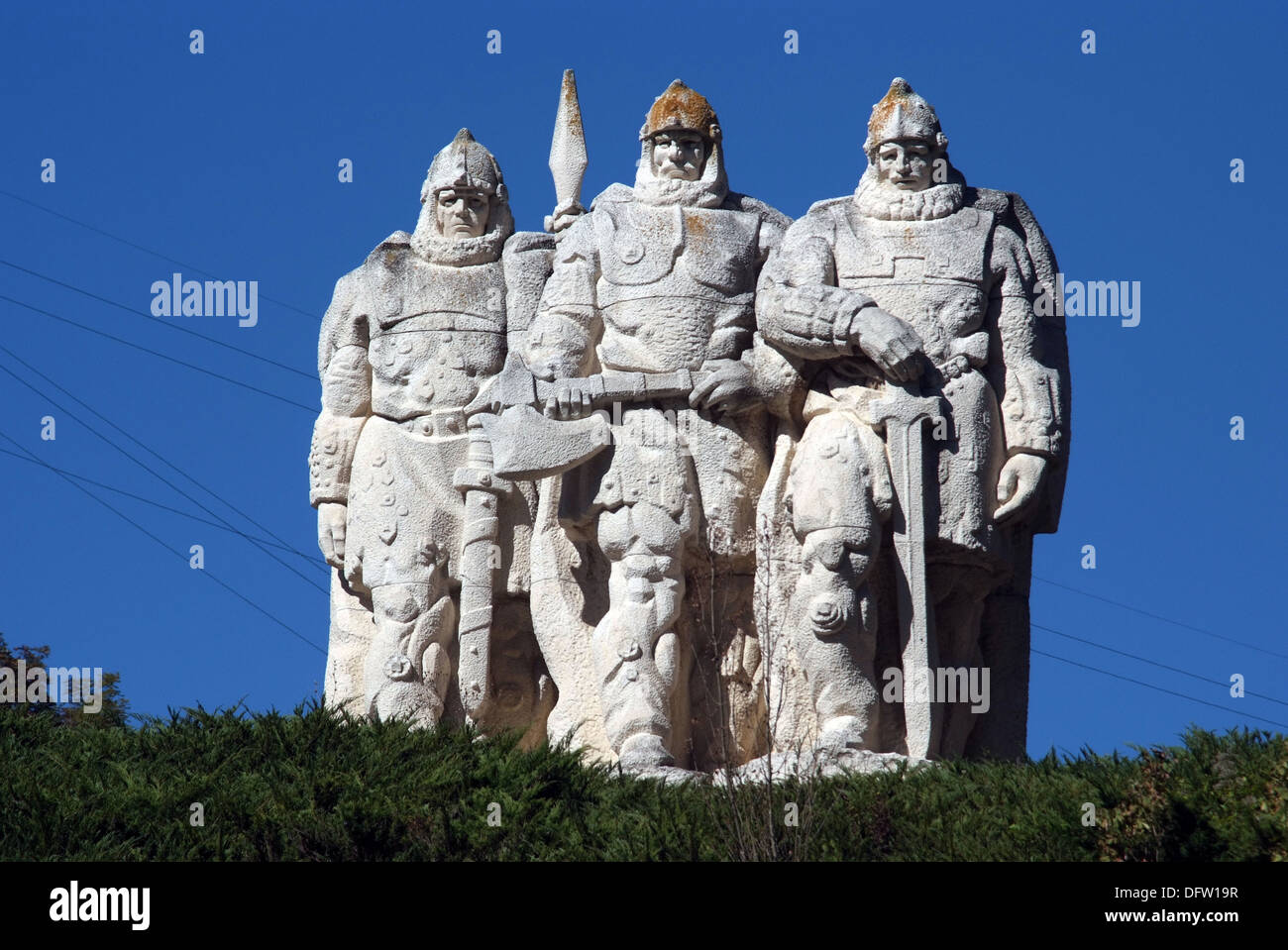 Stone knights that stand on the top of the hill along the main tourist ...