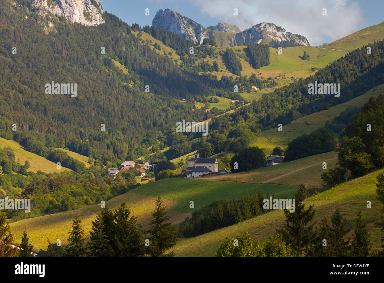 Alpine view of Montmin looking towards Le Bois in the French Alps Stock ...