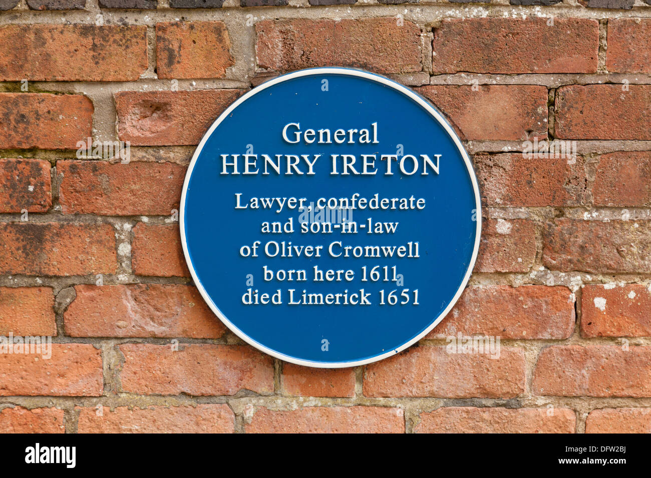 Blue plaque for General Henry Ireton Stock Photo - Alamy