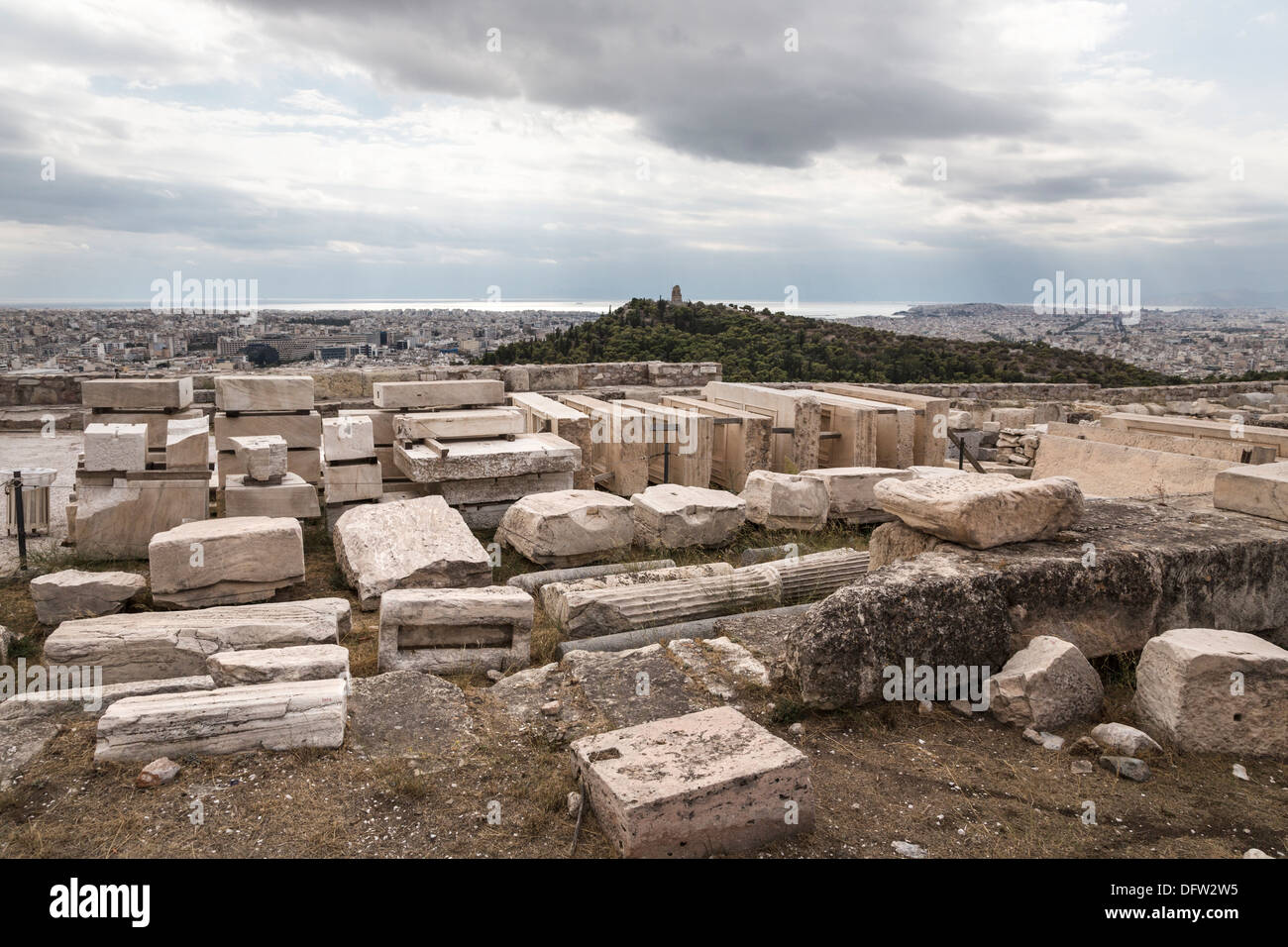 Marbles at the archaeological site of the Acropolis Hill in front of ...
