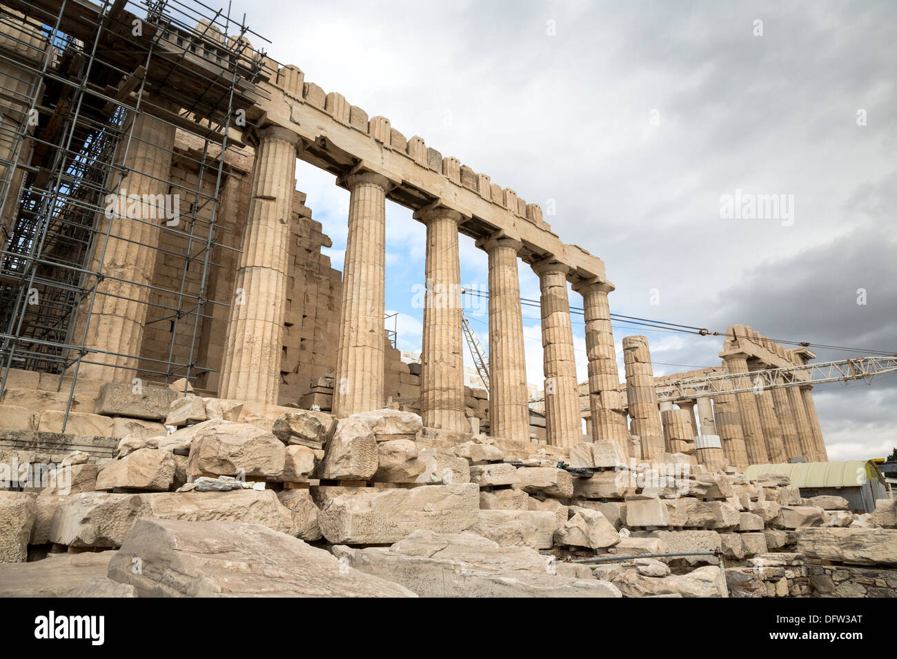 The ancient temple of Parthenon under reconstruction. Athens, Greece on ...
