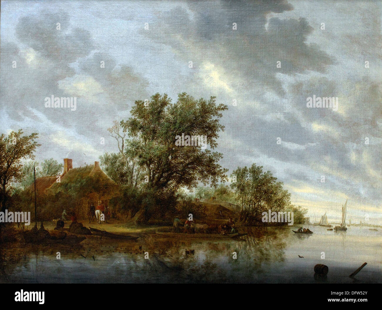 Salomon van RUYSDAEL River landscape with ferry - 1644 - Museum of Fine Arts - Budapest, Hungary ...