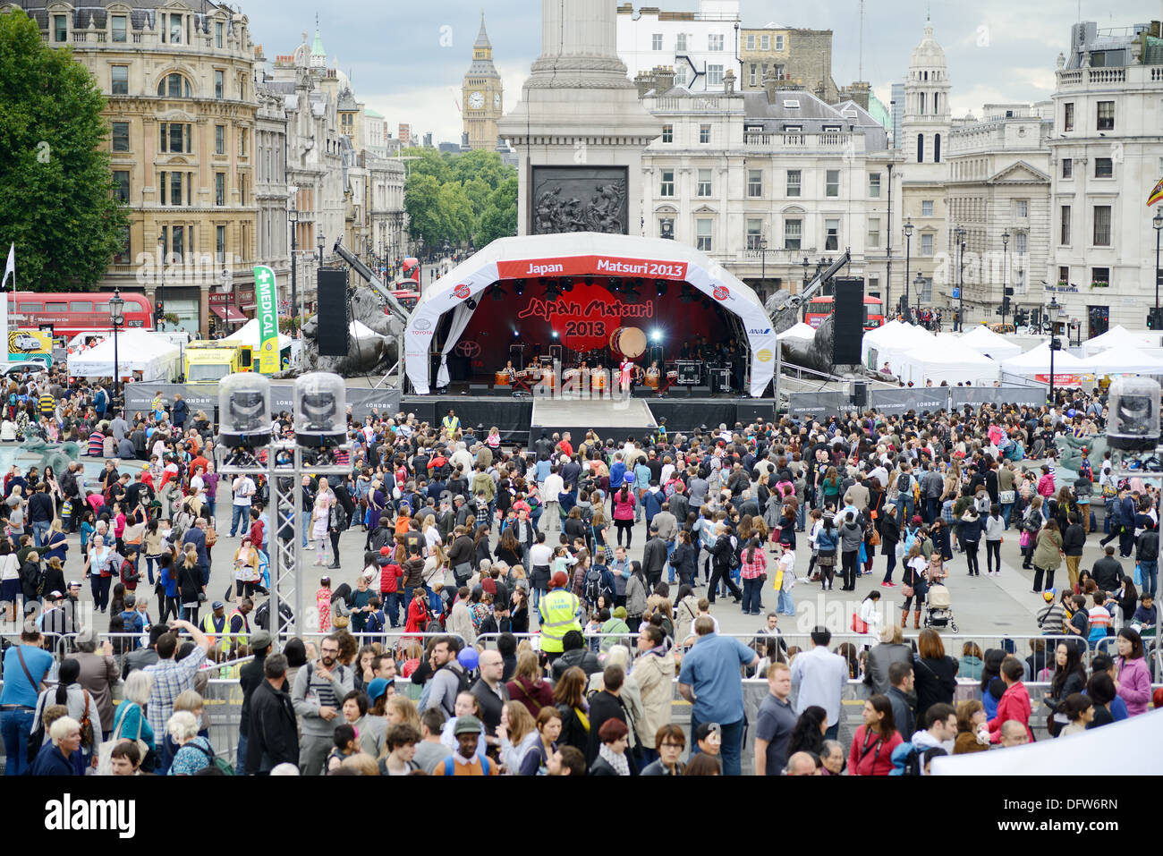 Japan matsuri festival in London. Crowds of people and stage with Big ...