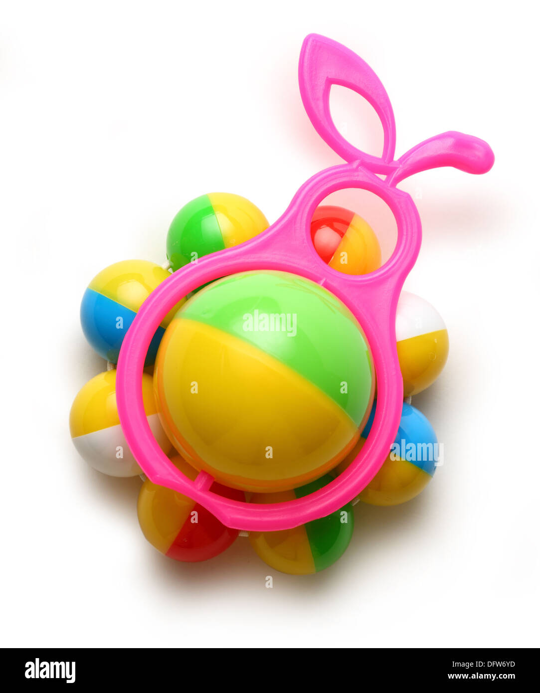 Colorful rattles on white background Stock Photo - Alamy