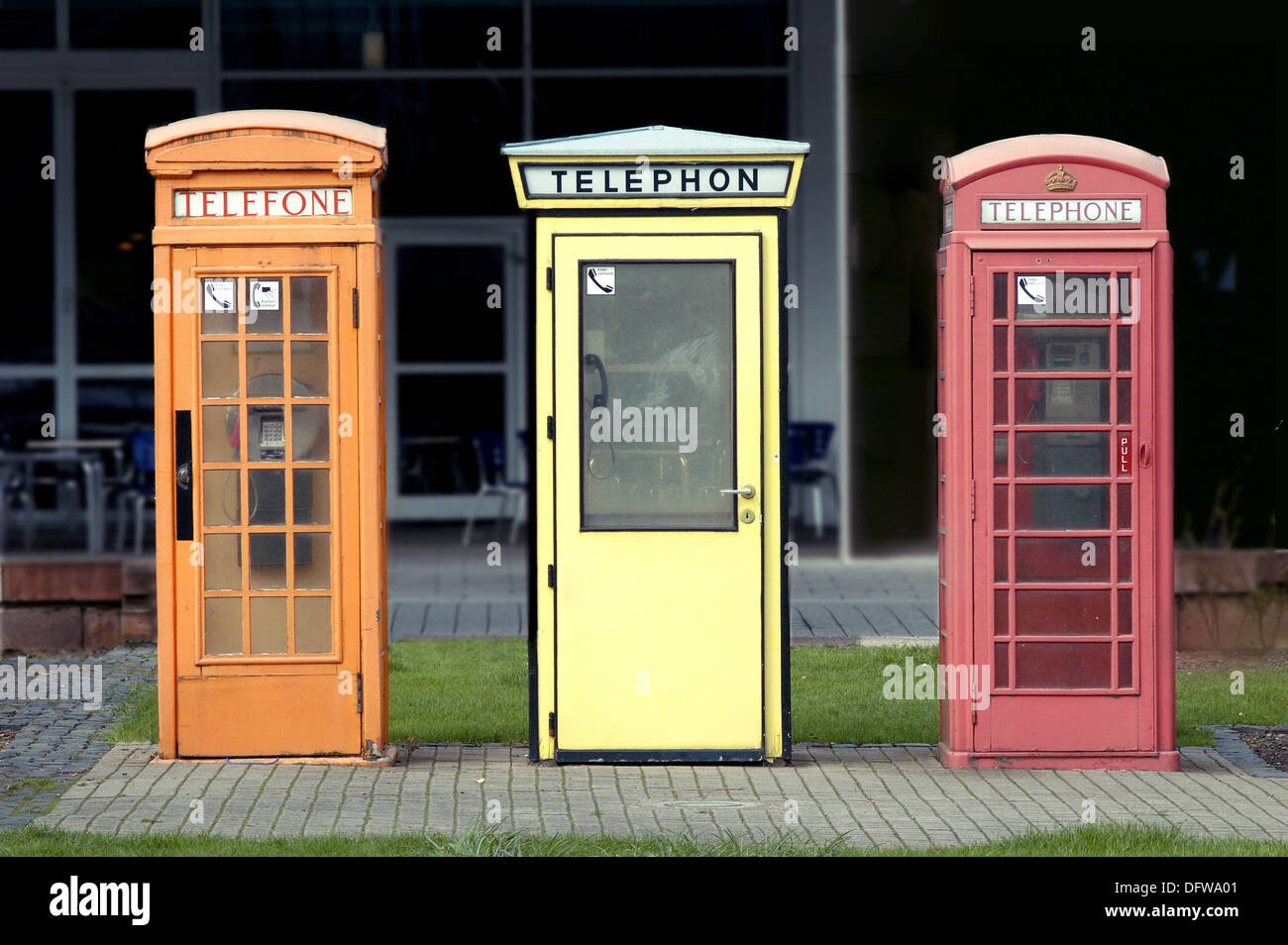 Telephone boxes from different countries, British and German style ...