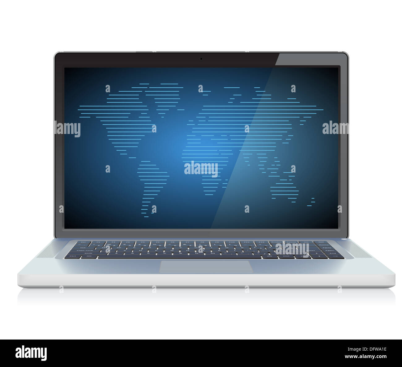 Laptop with World map on screen. Raster version. Vector version is also ...