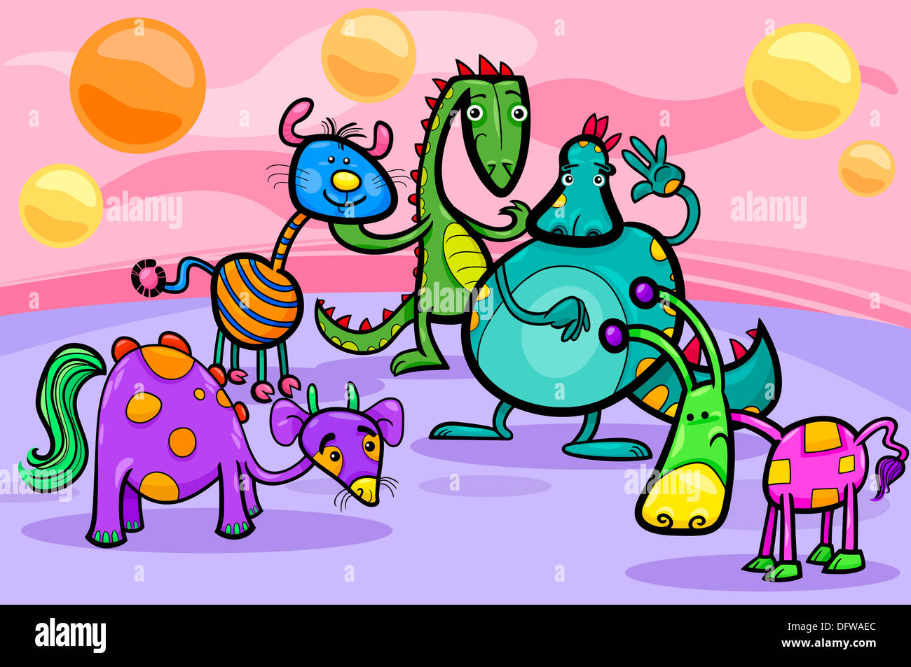 Cartoon Illustrations of Fantasy Creatures Comic Mascot Characters ...