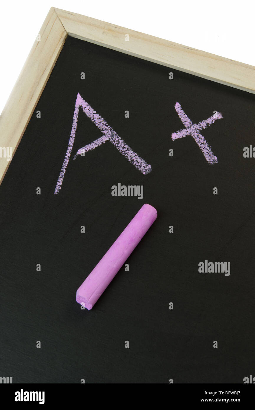 Chalkboard with A plus grading written in chalk Stock Photo - Alamy
