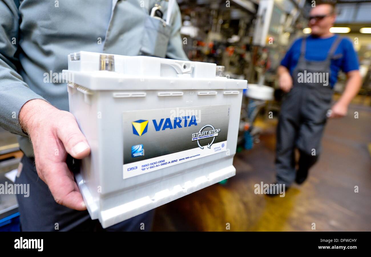 A battery of the brand VARTA is prepared for shipping in the Johnson ...