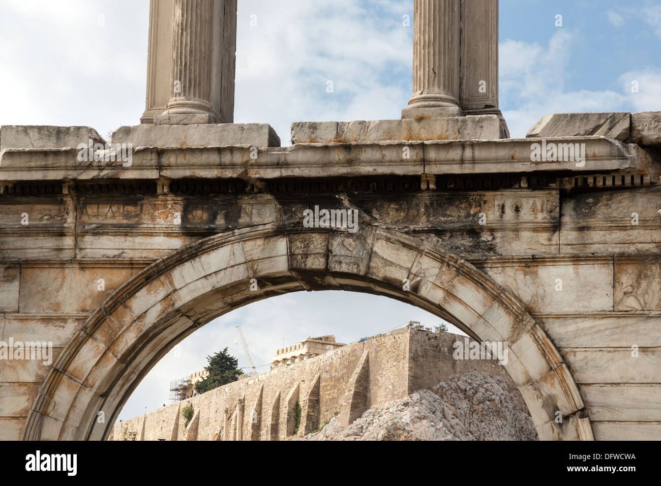 The Acropolis as seen through Hadrian's Gate. Athens, Greece on October ...