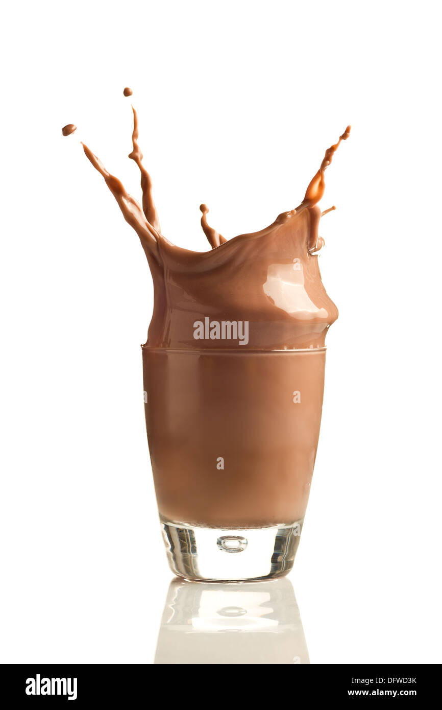 Chocolate milk splash isolated on white Stock Photo - Alamy