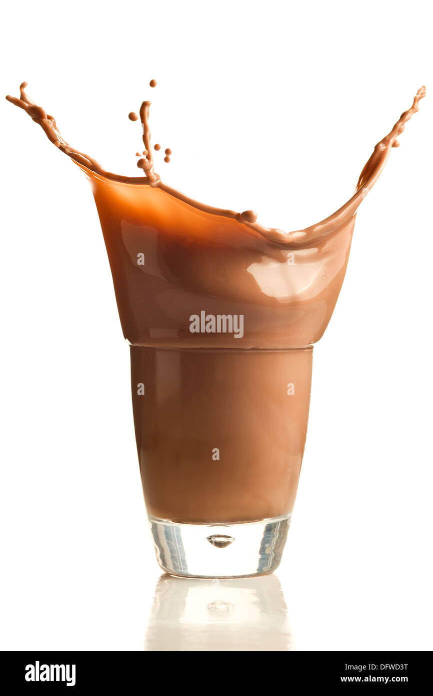 Chocolate milk splash isolated on white Stock Photo - Alamy