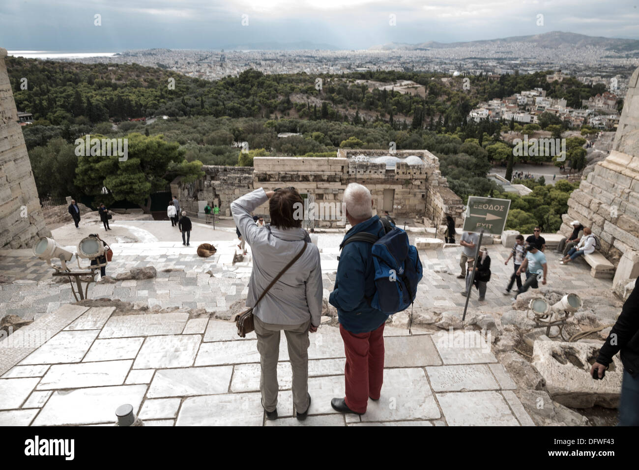 Tourists on the Acropolis. Athens, Greece on October 4, 2013 Stock ...