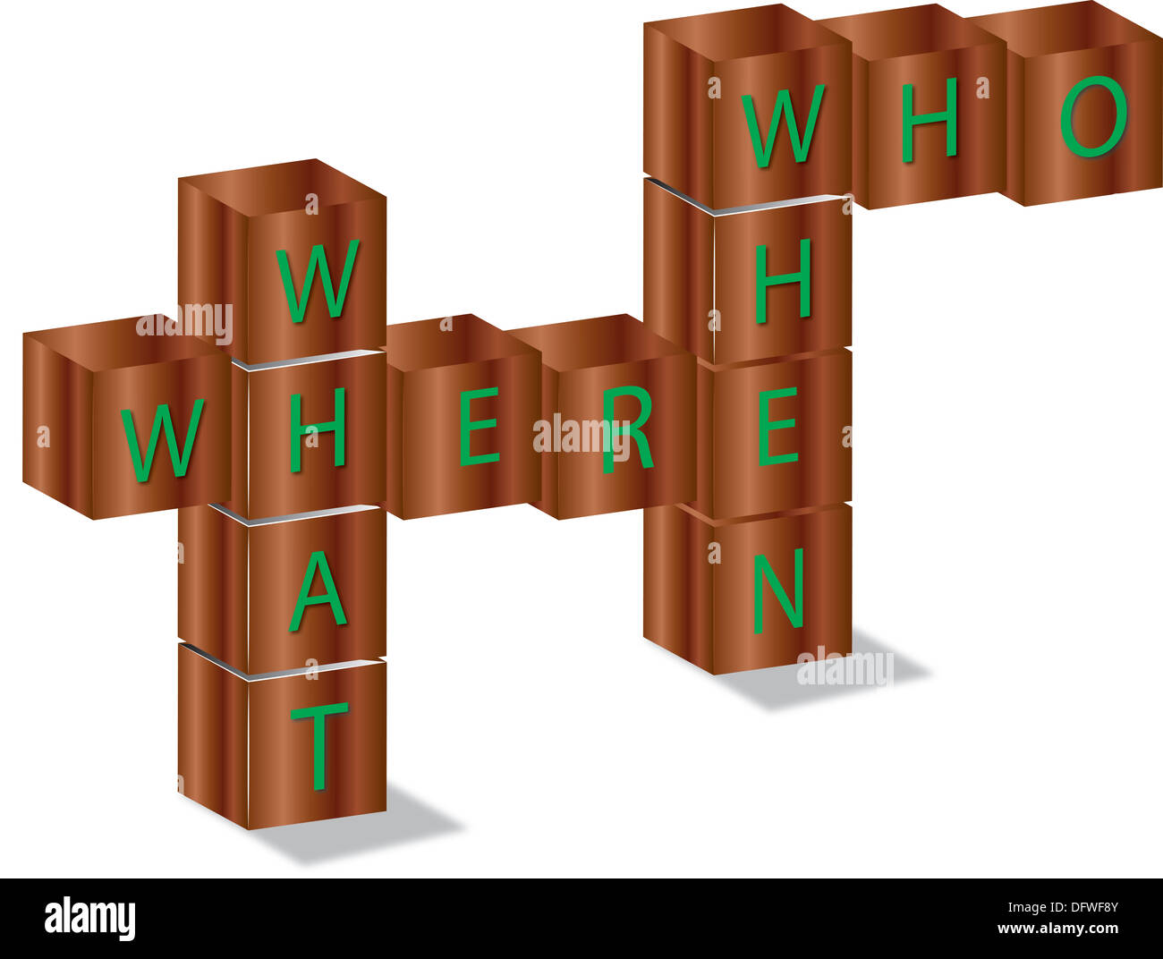 who what where and why building blocks Stock Photo - Alamy