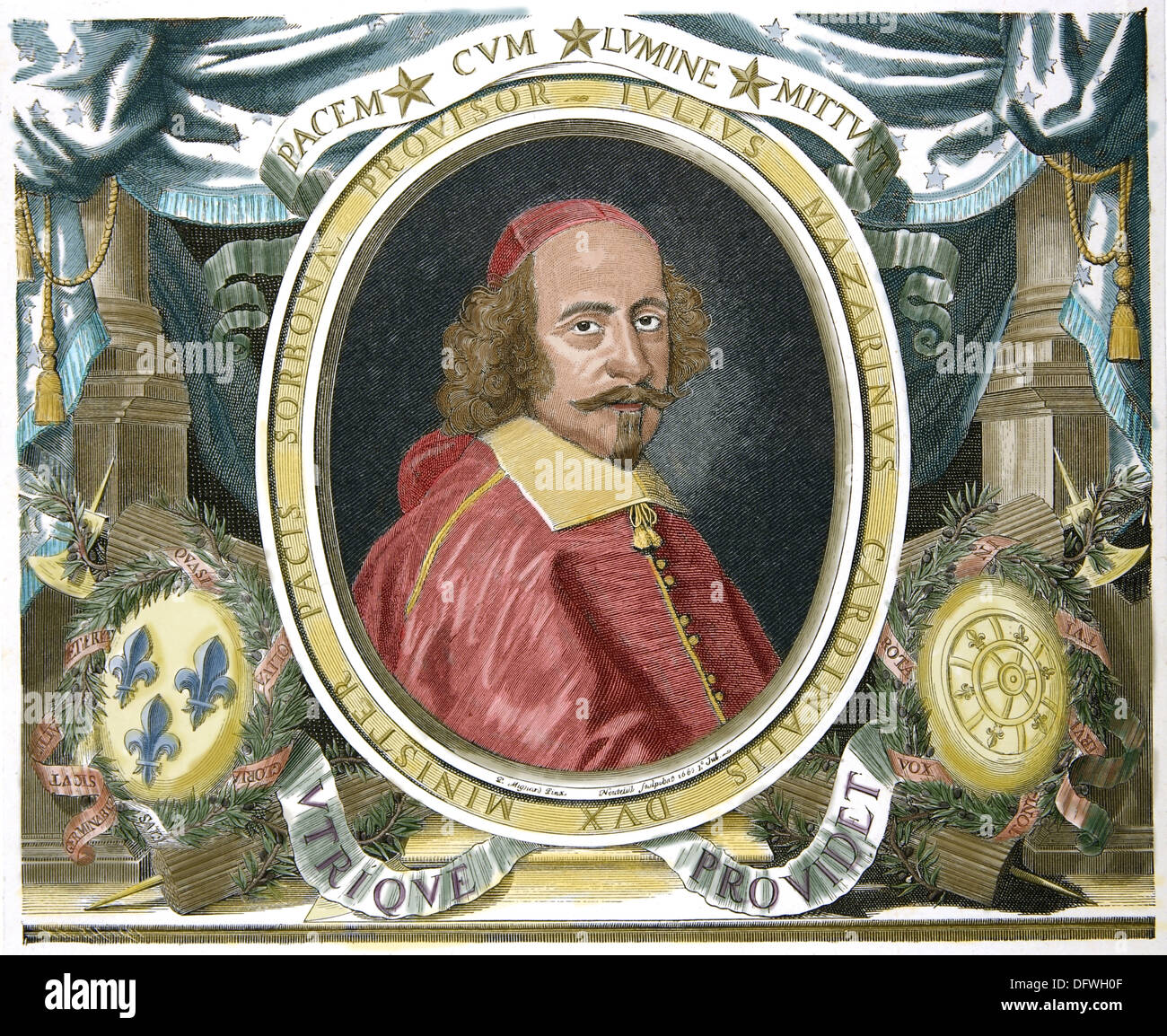Cardinal Mazarin (1602-1661). Was an italian Catholic cardinal. Colored ...