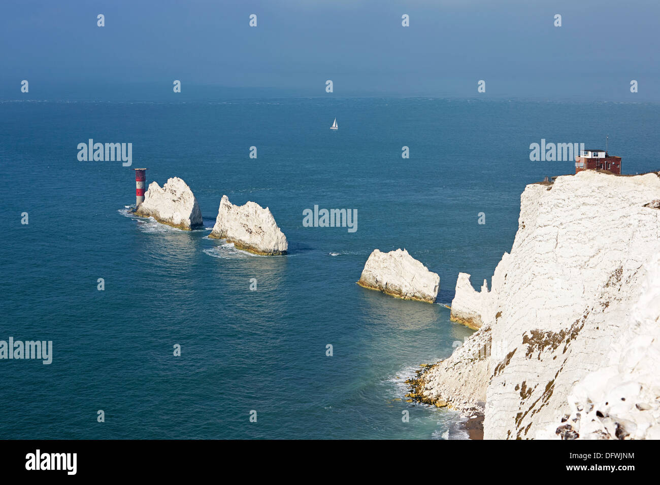 Isle of Wight the Needles rocks lighthouse and gun battery Stock Photo ...