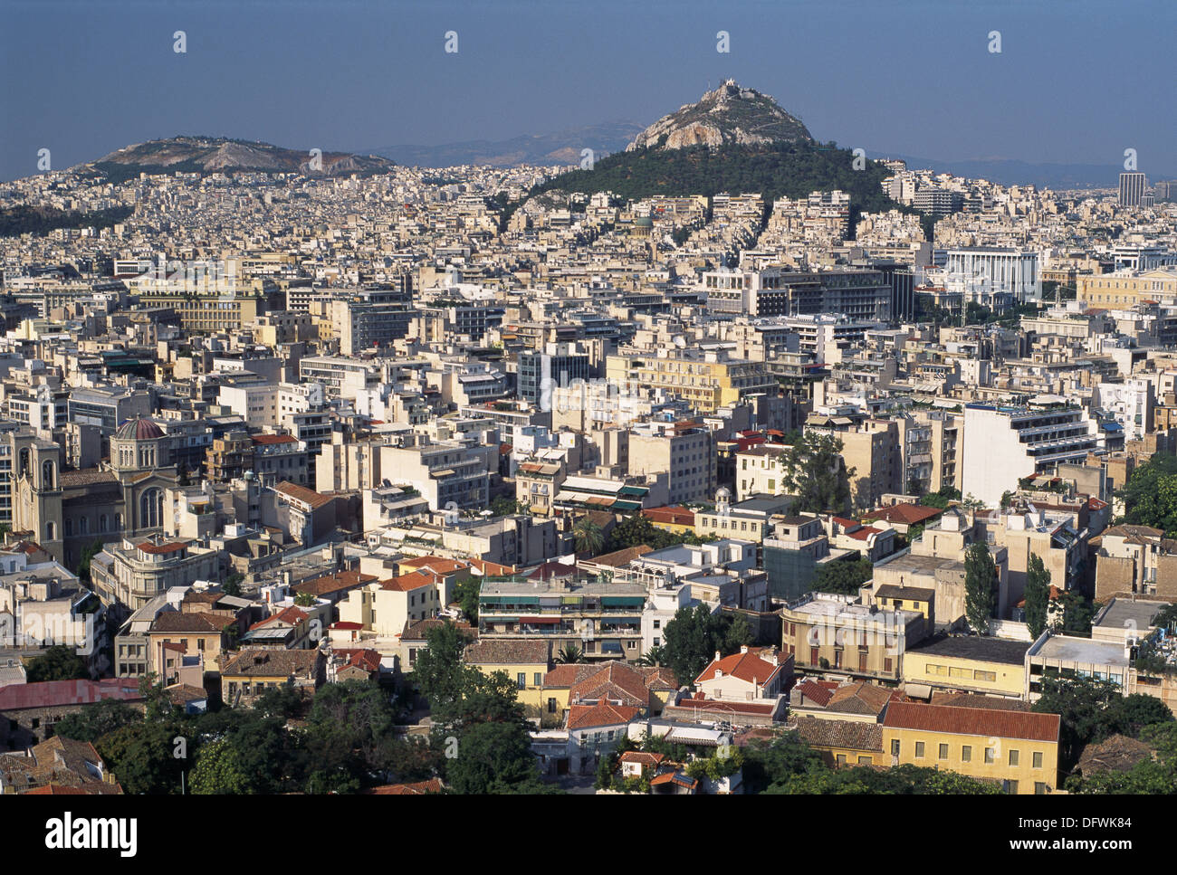 Lykavittos Hill as seen from the Acropolis, Plaka overview, Athens ...