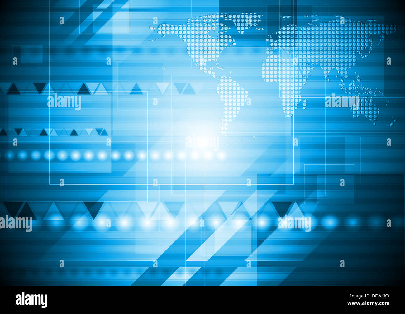 Bright blue technology background with world map. Eps 10 vector design ...