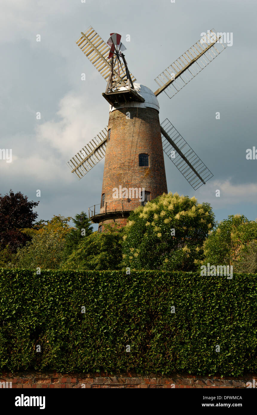 Quainton Windmill, a renovated windmill with cap and fantail sails ...