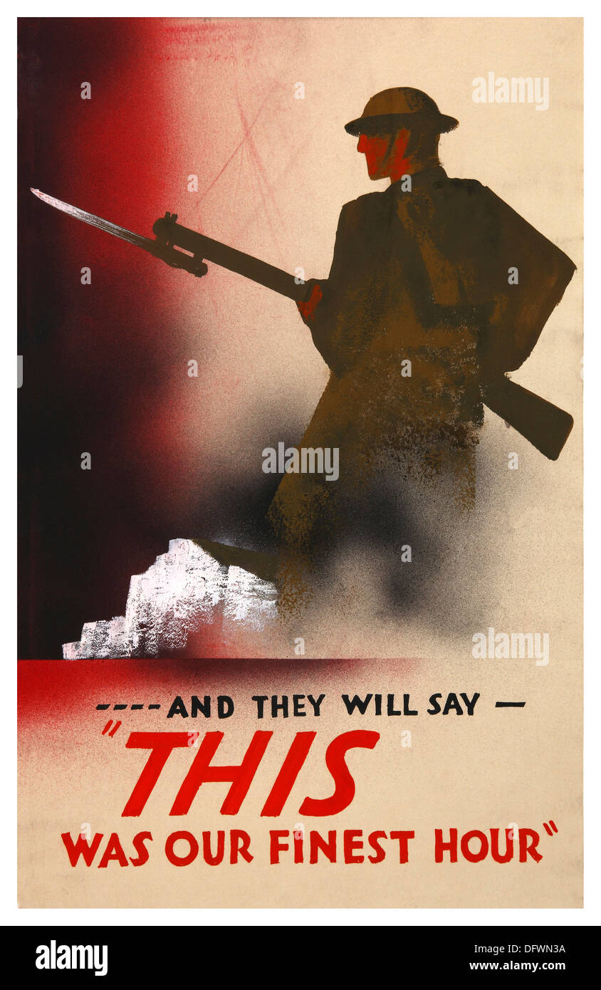 VINTAGE UK WW2 POSTER OUR FINEST HOUR propaganda poster with British ...