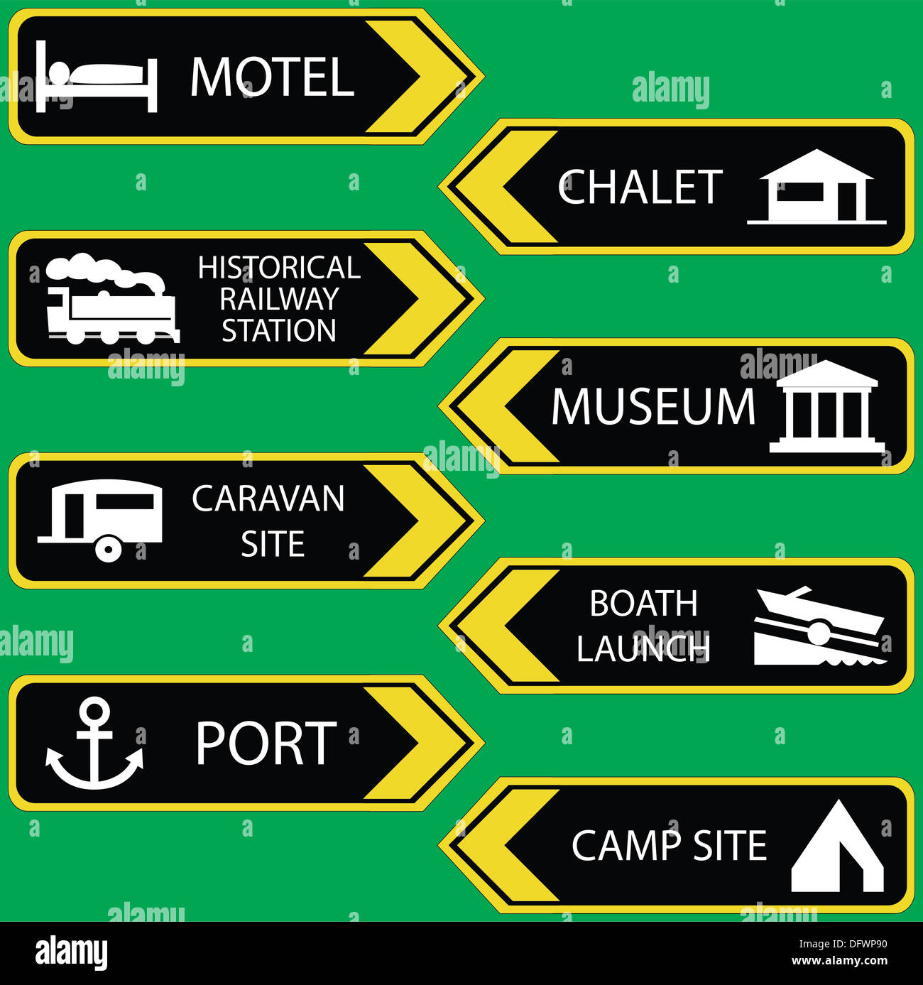 tourist locations icon set black-yellow - VECTOR Stock Photo - Alamy