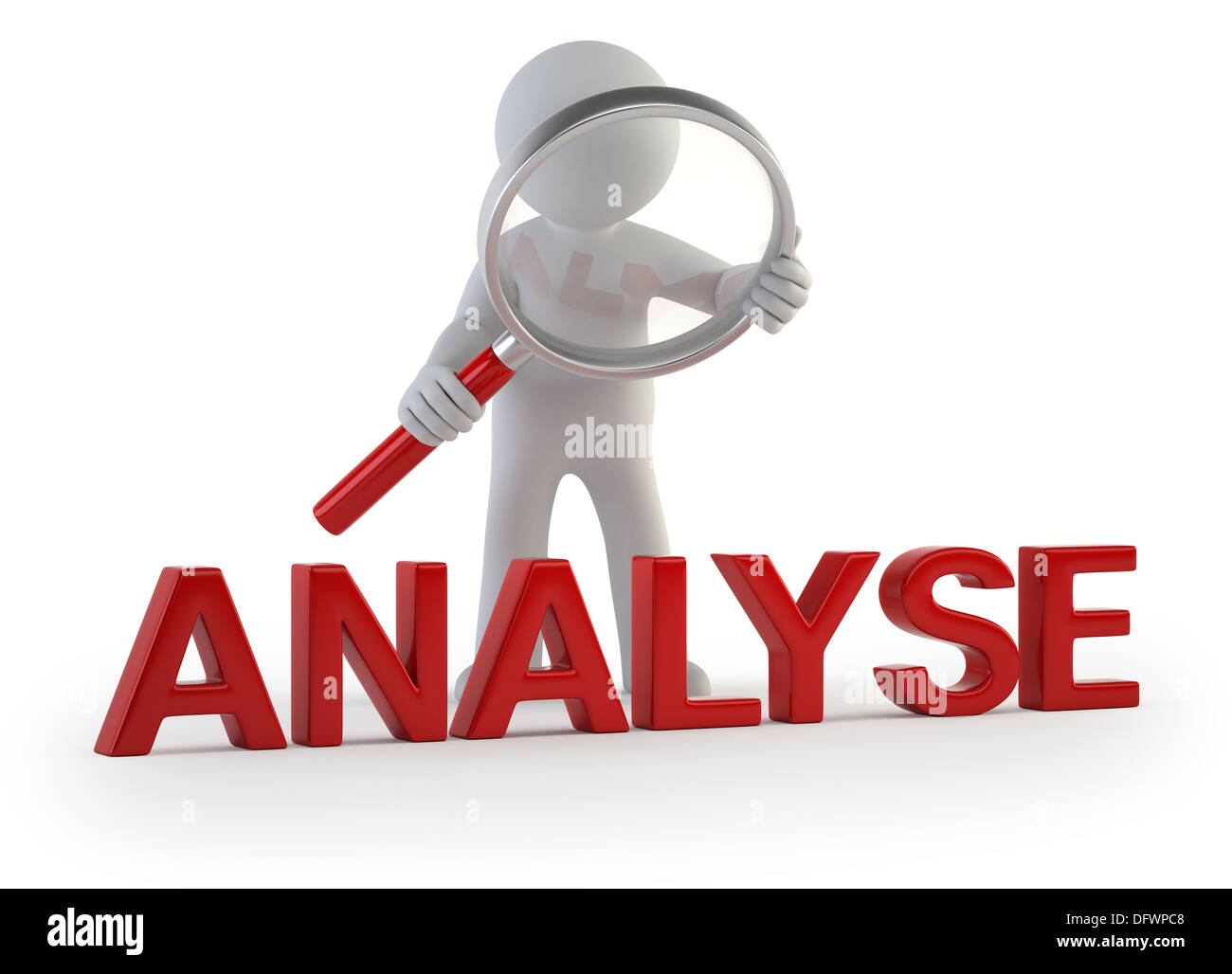 analyzes the little man, Isolated white background Stock Photo - Alamy