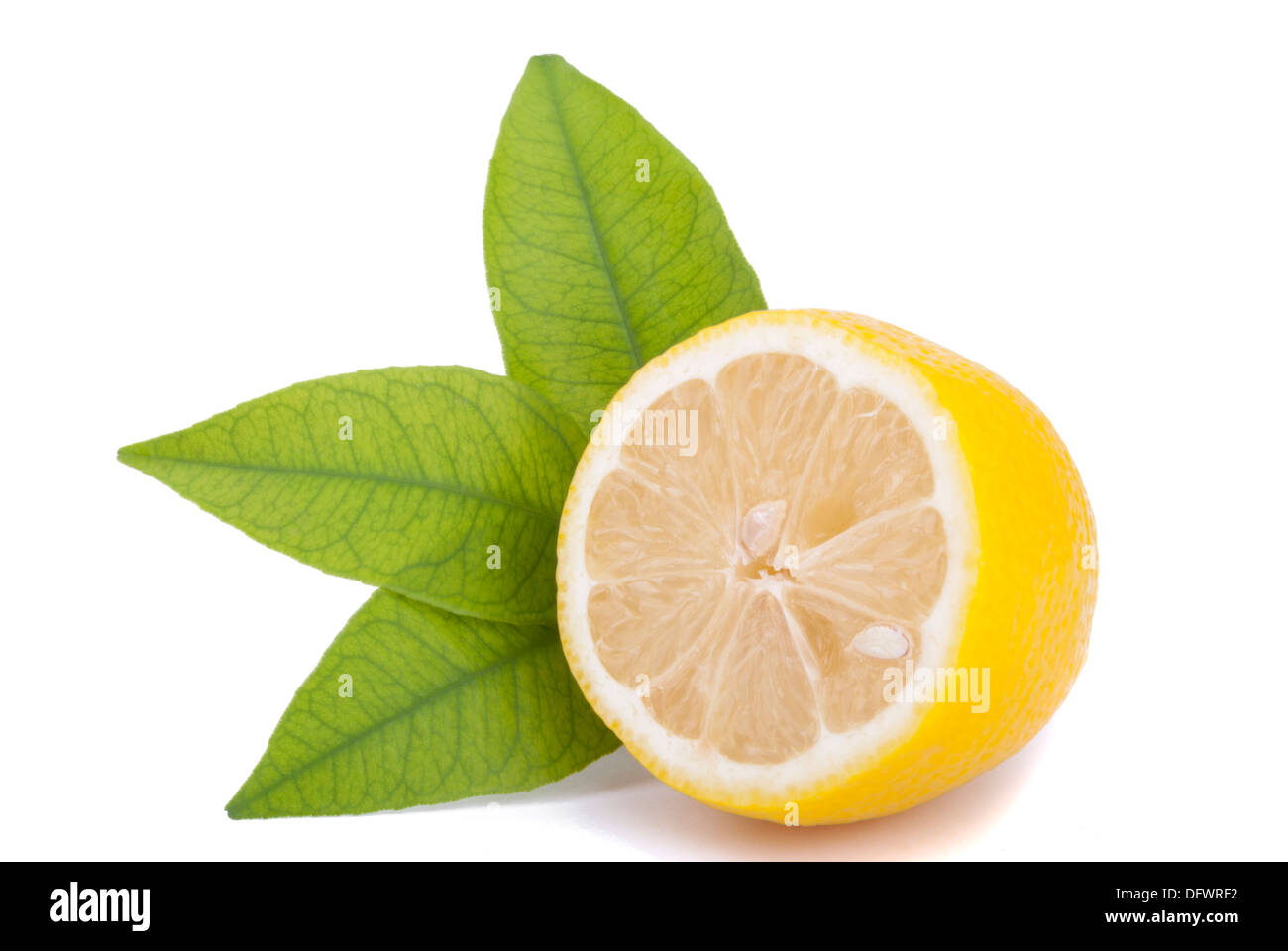 Half of lemon with leaves Stock Photo - Alamy