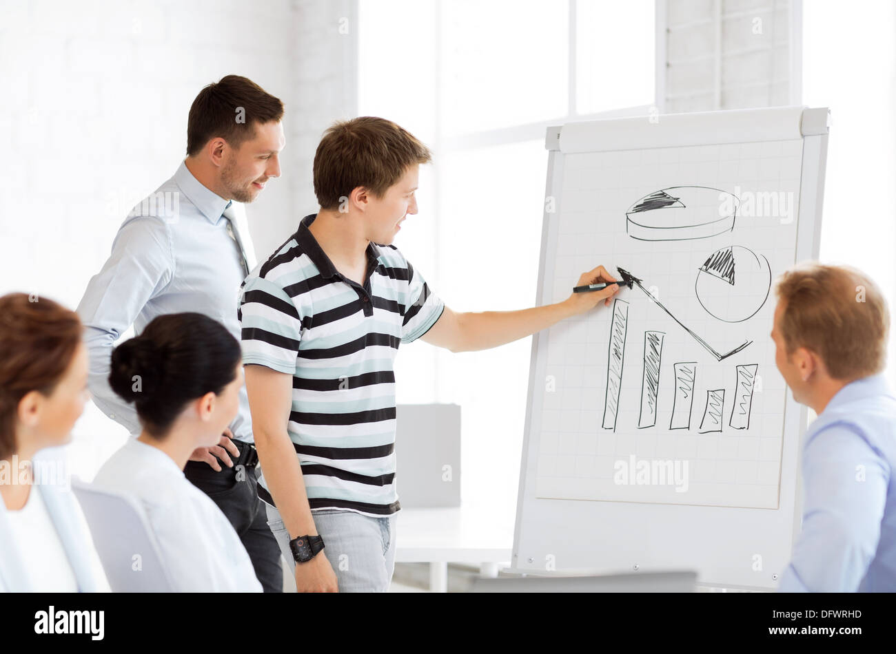 business team working with flipchart in office Stock Photo - Alamy