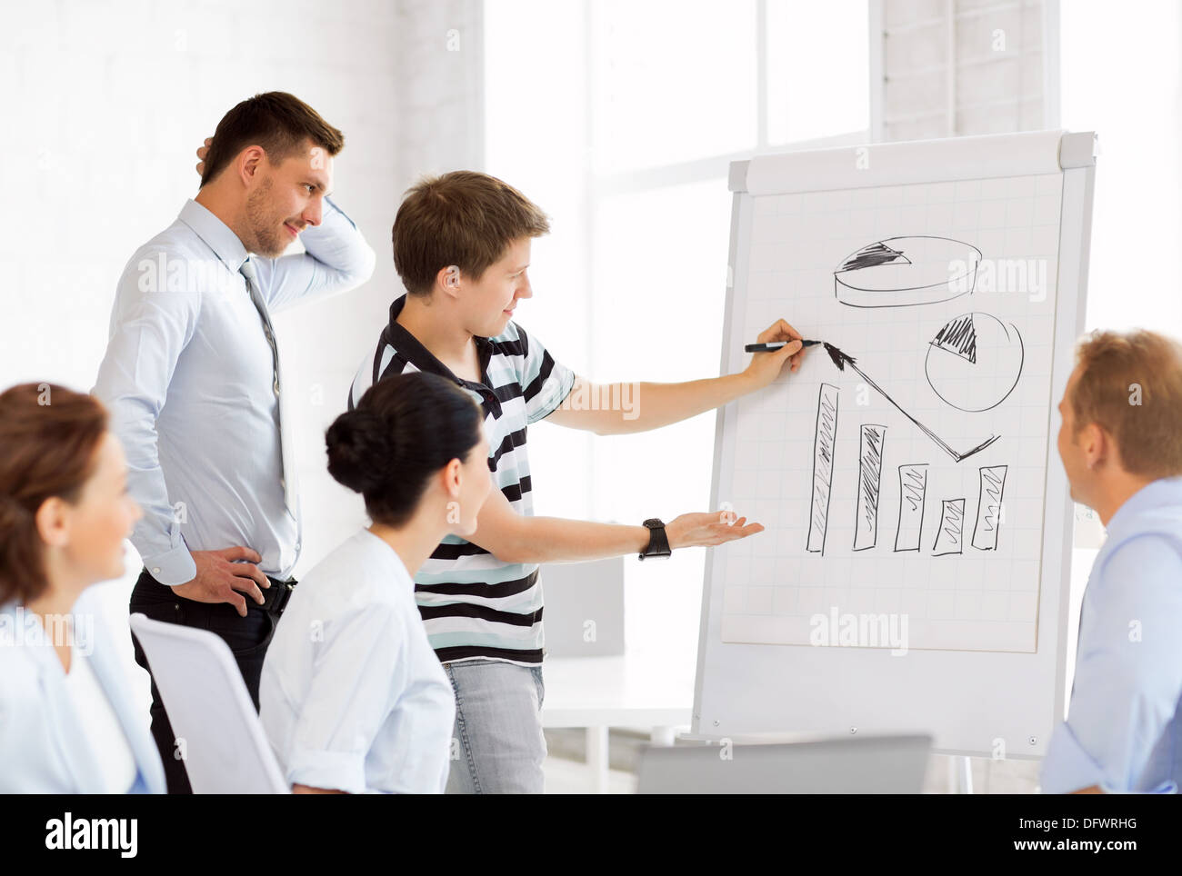 business team working with flipchart in office Stock Photo - Alamy