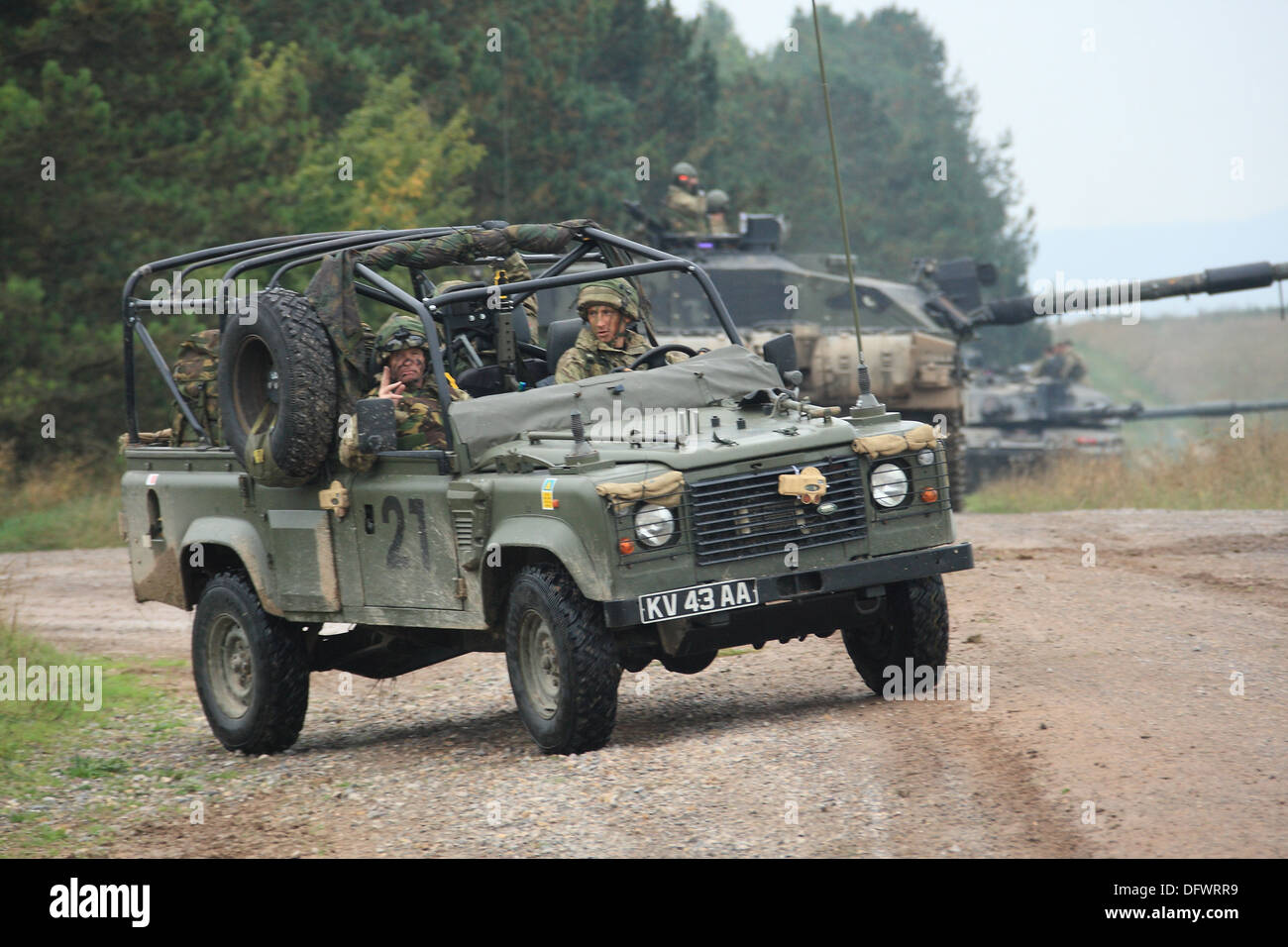 British Army Land Rover Defender during an exercise on Salisbury Plain ...